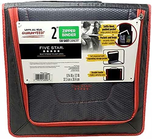 Five Star Zipper Binder 2" with 530 Sheets Capacity(Red,Black ...