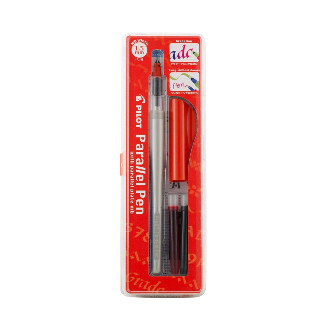 Pilot Parallel Pen Red with Parallel plate nib 1.5mm + 2 Cartridges ...
