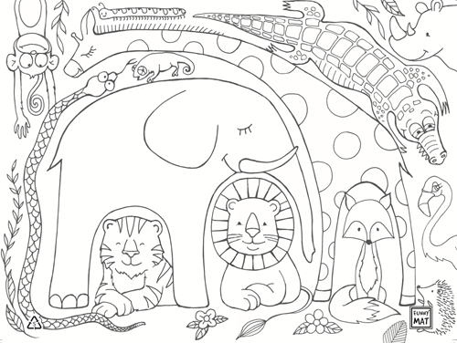 Funny MAT - 12 PC WASHABLE COLORING PUZZLE SET, ANIMALS
